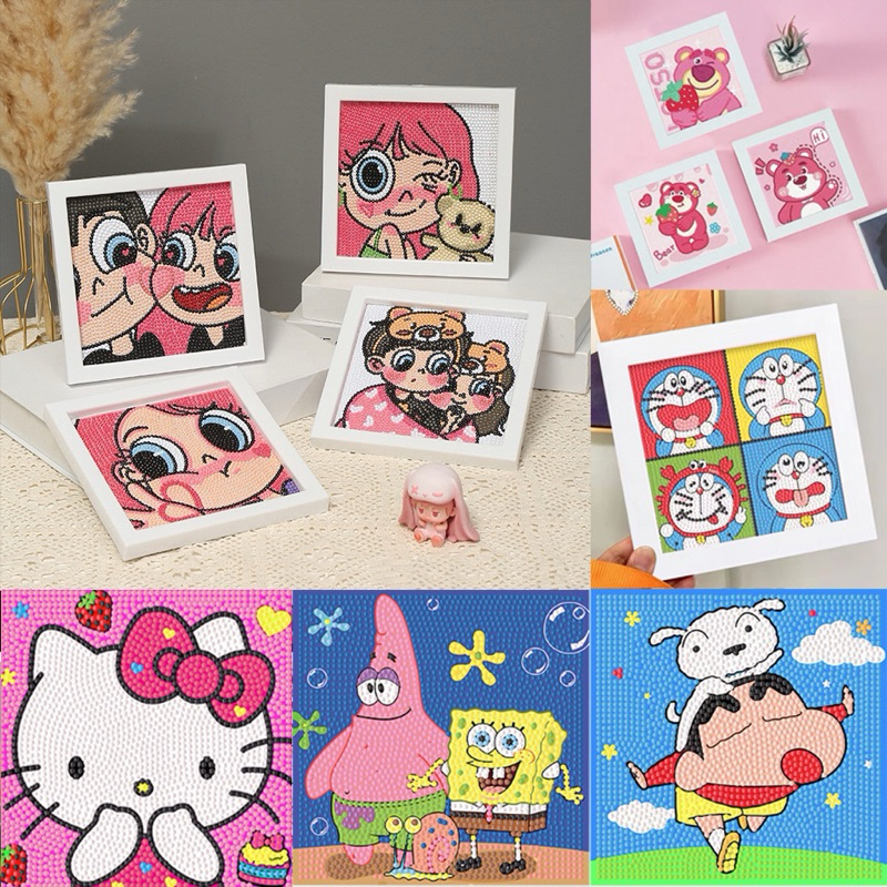 Diamond painting with DIY frame of strawberry bear doraemon anime mini ...