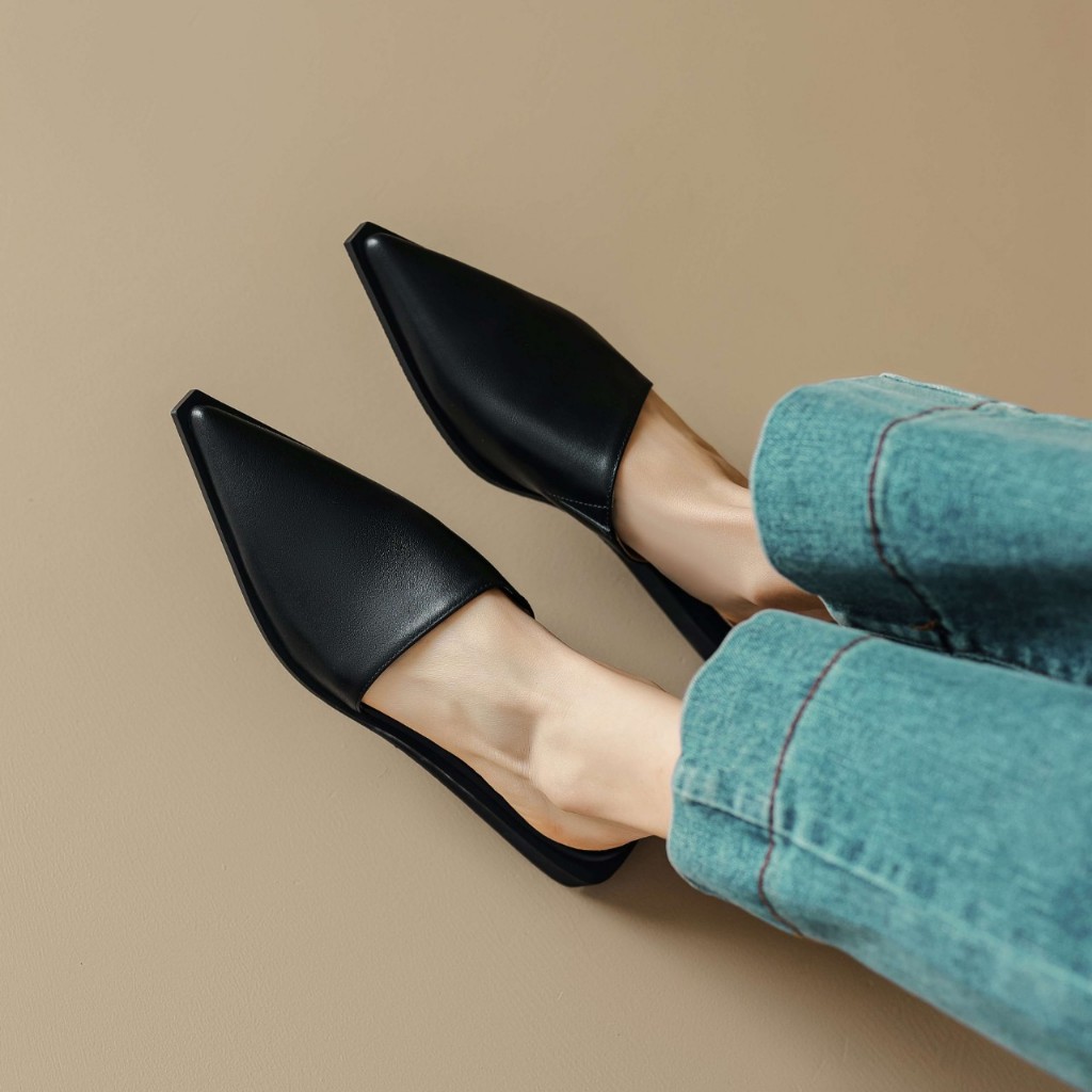 Women's slippers with pointed toe, 2p sole, smooth style, easy to wear, easy to mix and match ...