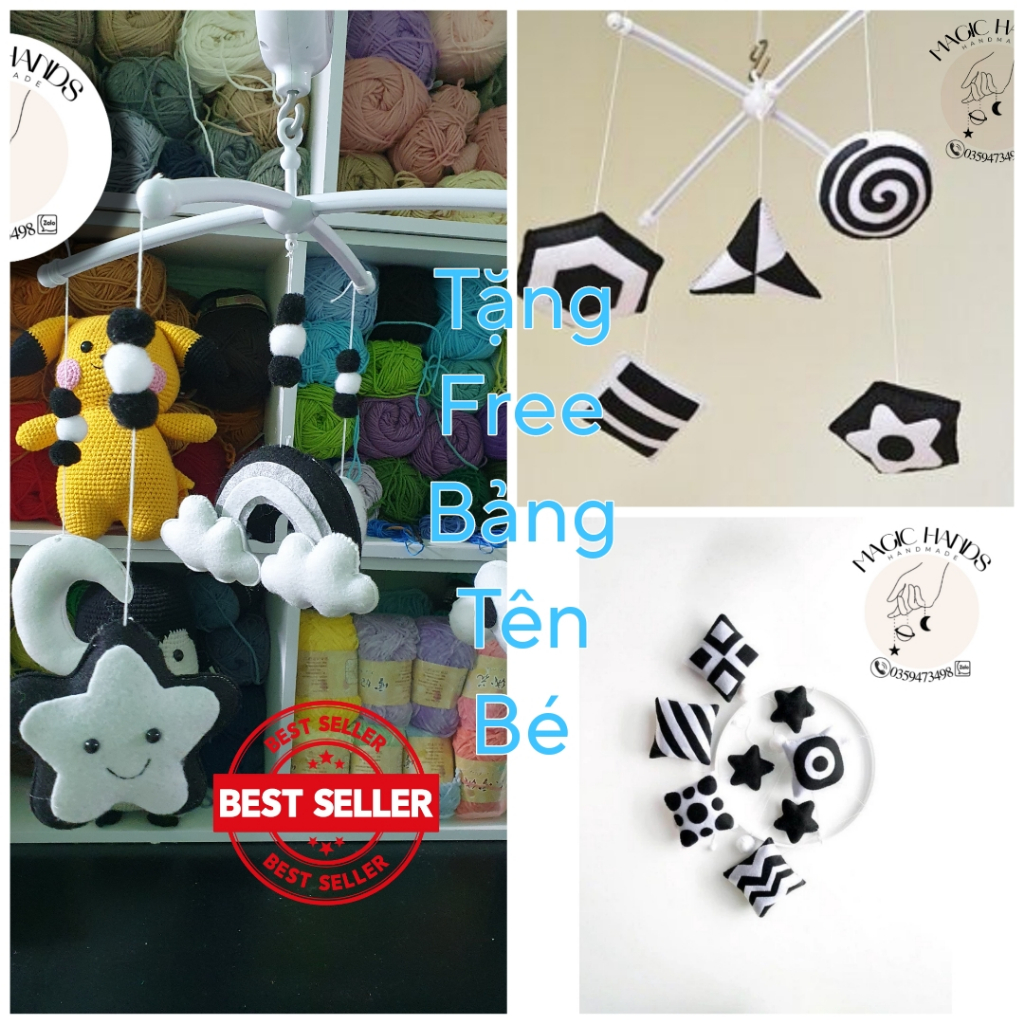 (Super Cheap) Black and white crib hanging toy (Free Baby Name Tag ...