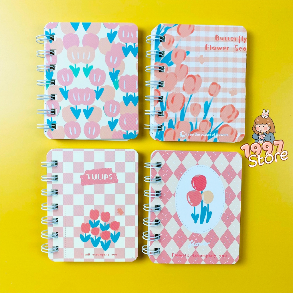 XO Set Of 4 Pink Tulips A02 Flower Spring Notebooks, Compact mini ...