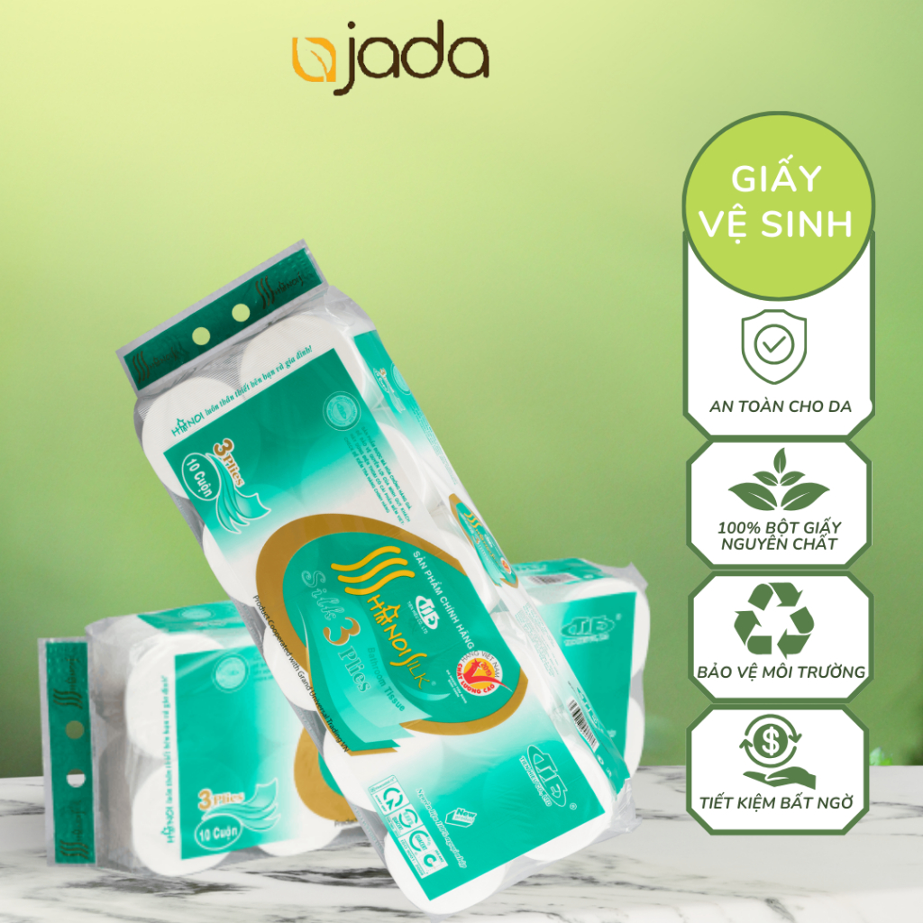 Hanoi SILK Toilet Paper 10 rolls 3 layers Green No Core (Free with 150 ...