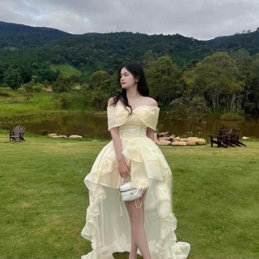 M170 - American chiffon dress off shoulder fake large bow tie with ...