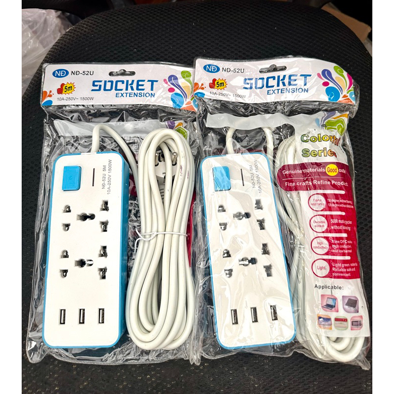 Thailand Power Socket 3 Usb Charging Ports 5 Meter Cord | Shopee ...