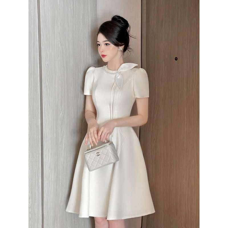 Designer party DRESS with luxurious white bow and chain ALIN DRESS ...