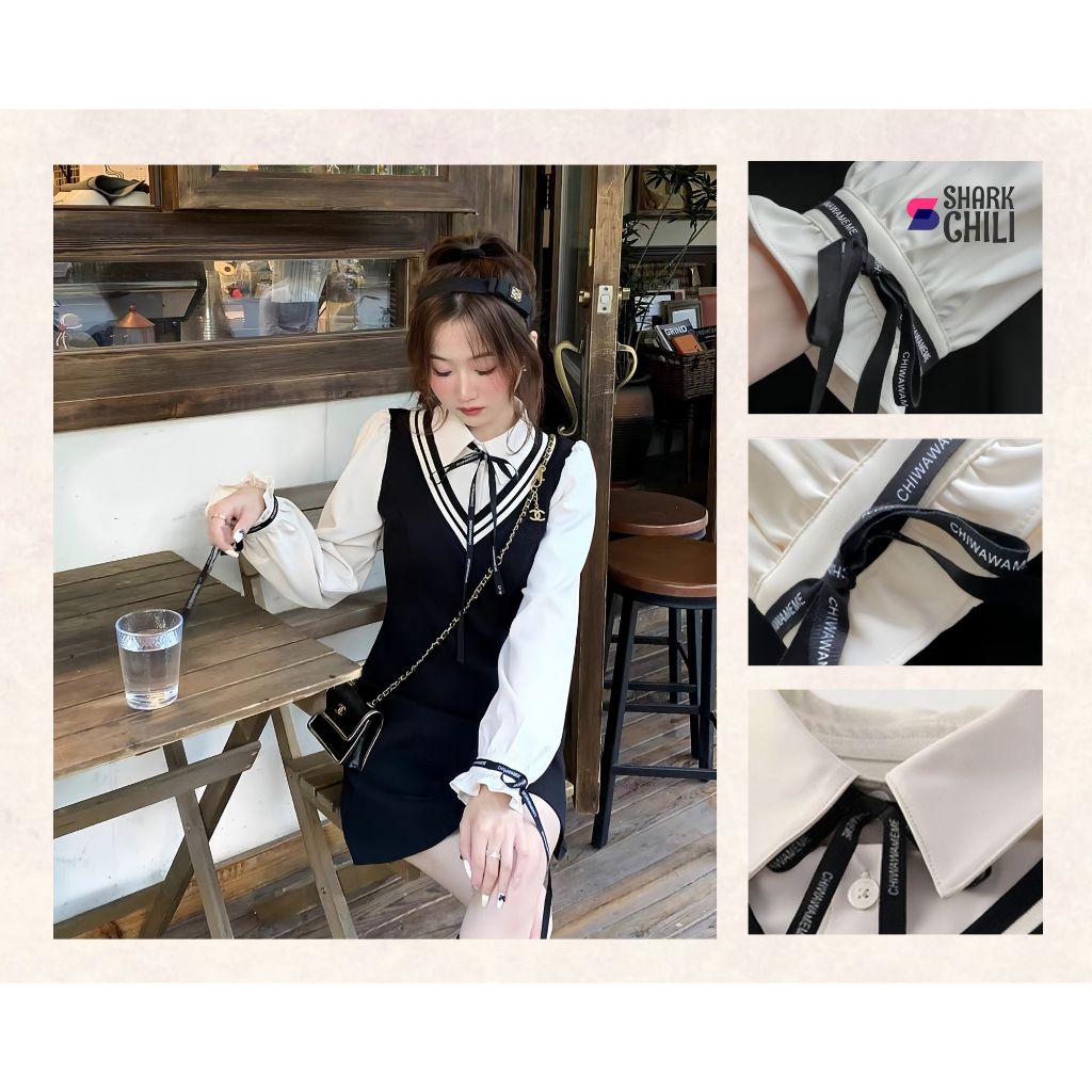 Shark Chili lady's dress for yearbook photo Basic Korean pretty ...