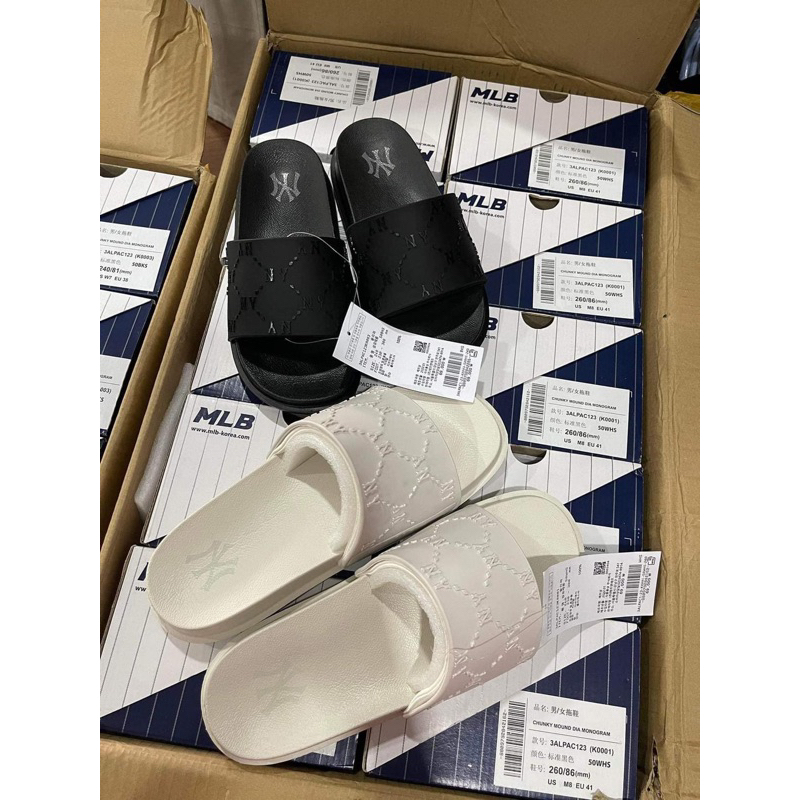 [Genuine] Genuine MLB Dia Monogram NY Sandals Black/White Clearance ...