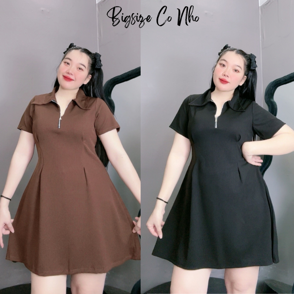 Women's big-size polo dress with flared shape and stylized zipper in ribbed fabric for chuppy ...