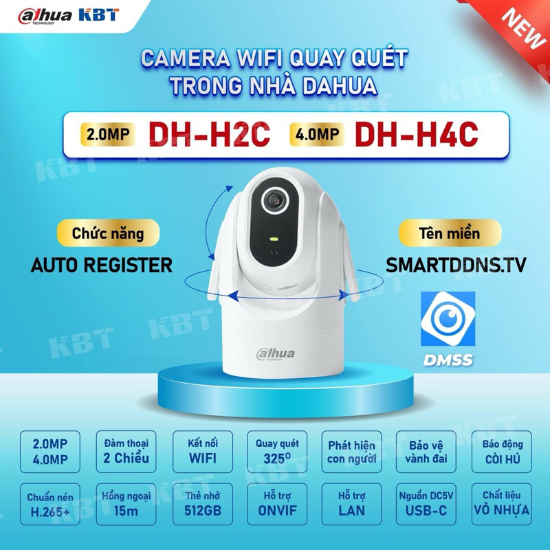 Indoor WIFI Camera DAHUA HERO C1 Model H2c 2MP - H4C 4MP Rotate 360, 2-Way Conversation, Siren ...