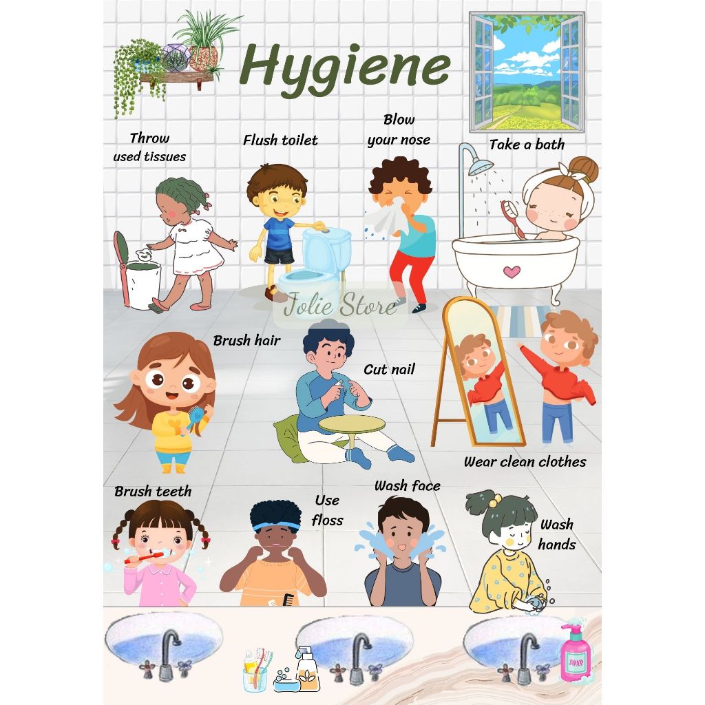 Poster Size A4 - Hygiene / Household chores - Personal Hygiene / Home ...