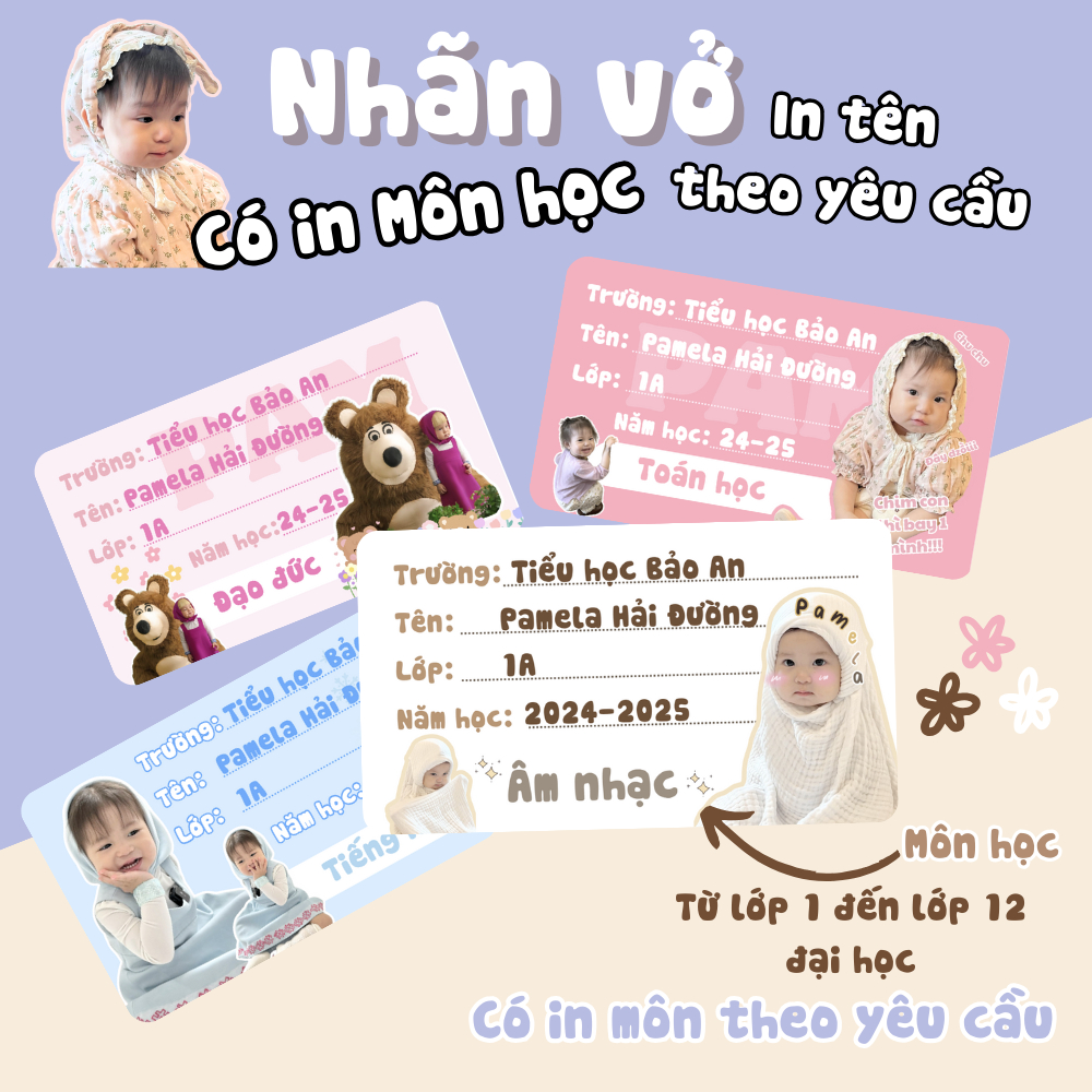 Pam BABY notebook labels printed with SUBJECTS, Pamyeuoi labels with ...