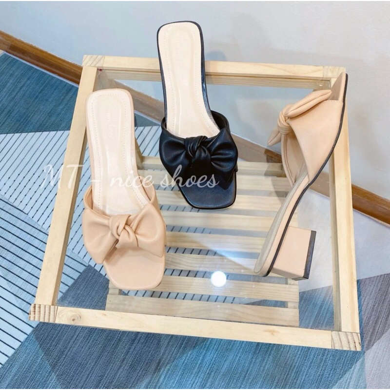 Clogs - Strappy High Heels with Bows, Square Heels, 3 Inches High ...