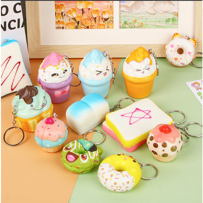 Squishy ice cream cone with keychain SQS2 popcorn soft mochi squeeze ...