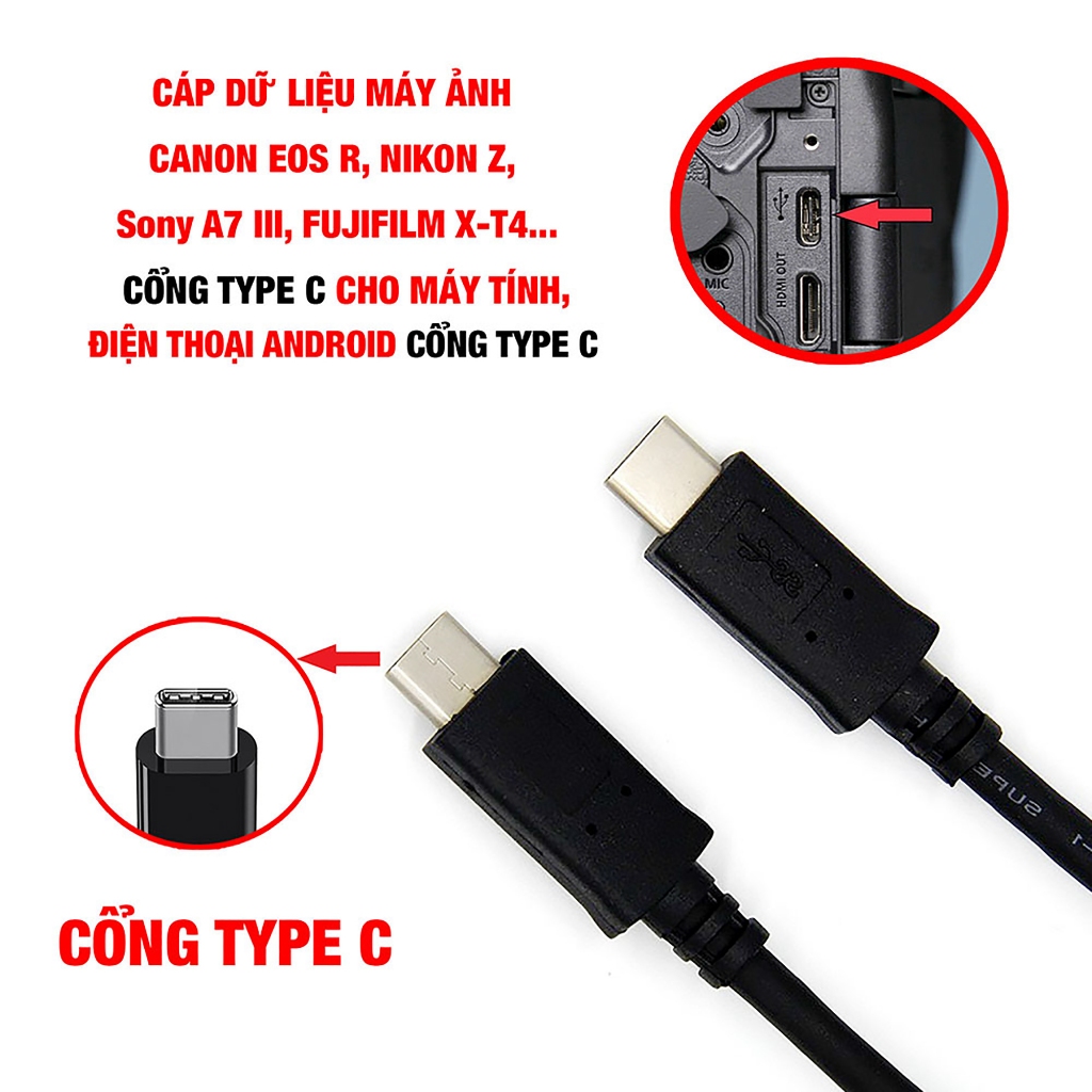 Cable [Type C - Type C] takes USB-C camera image data (Canon R, Nikon Z ...
