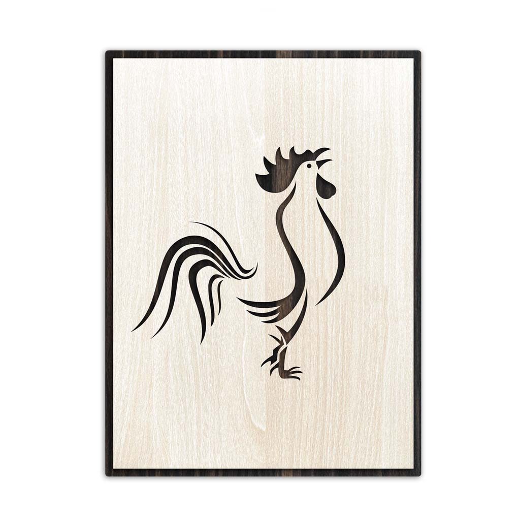 Laser engraved wood wall painting of the year of the Rooster ...