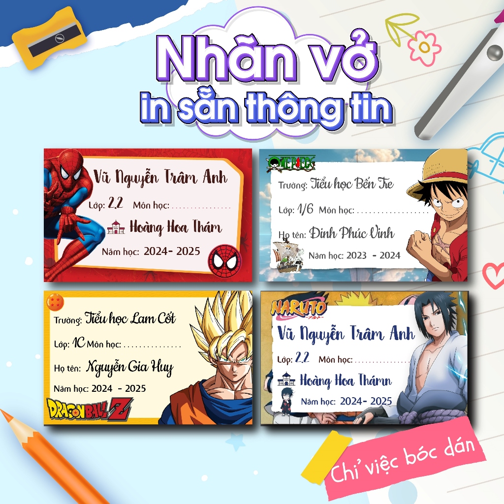 Notebook labels with information printed on request with themes Naruto ...