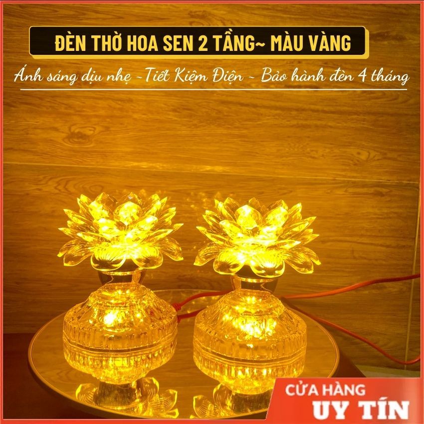 Set of 2 YELLOW lotus altar lamps [2 OR 3-LAYER LED], Worship lamps for ...