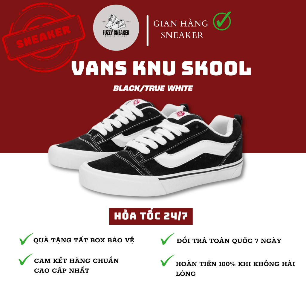 Vans Knu Skool Sneakers In BLACK / TRUE WHITE With S.Check Standard ...