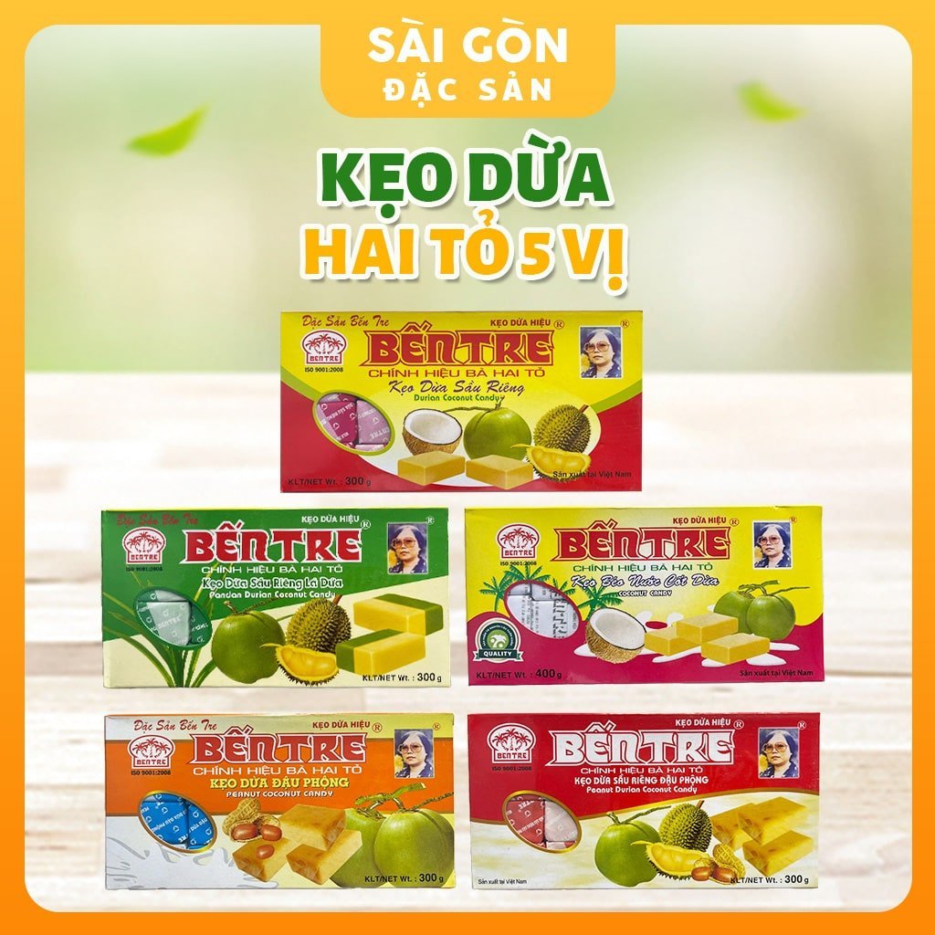 Ben Tre Ba Hai To Coconut Candy 5 Pure Flavors, Durian, Peanut, Durian ...