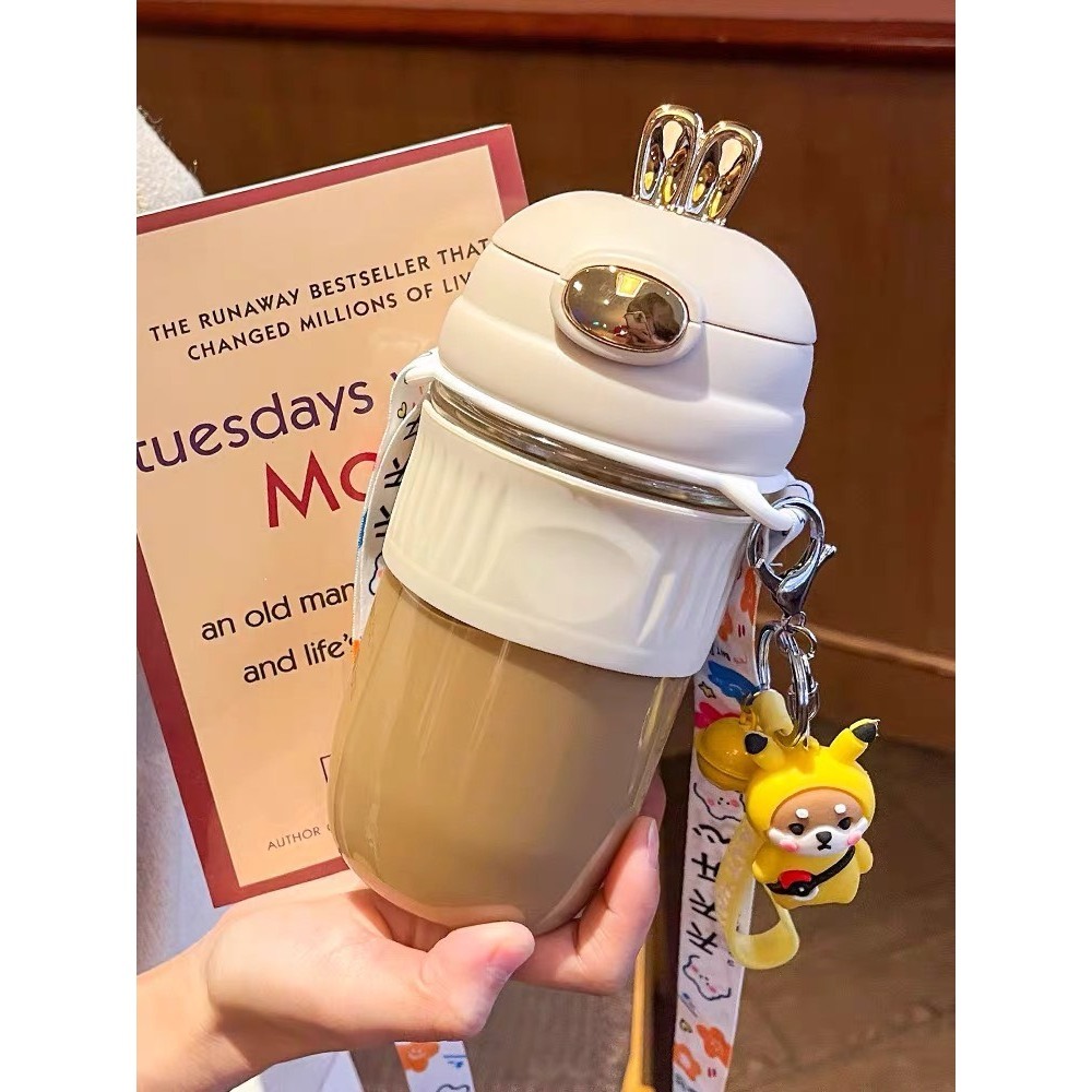 Rabbit Ear Thermos Bottle 600ml Capacity With Genuine Straw | Shopee ...