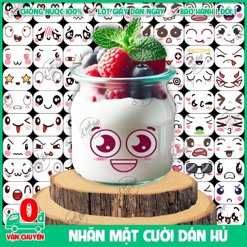 Set of 50 cute smiley face stickers for jars of yogurt, jelly, yogurt ...