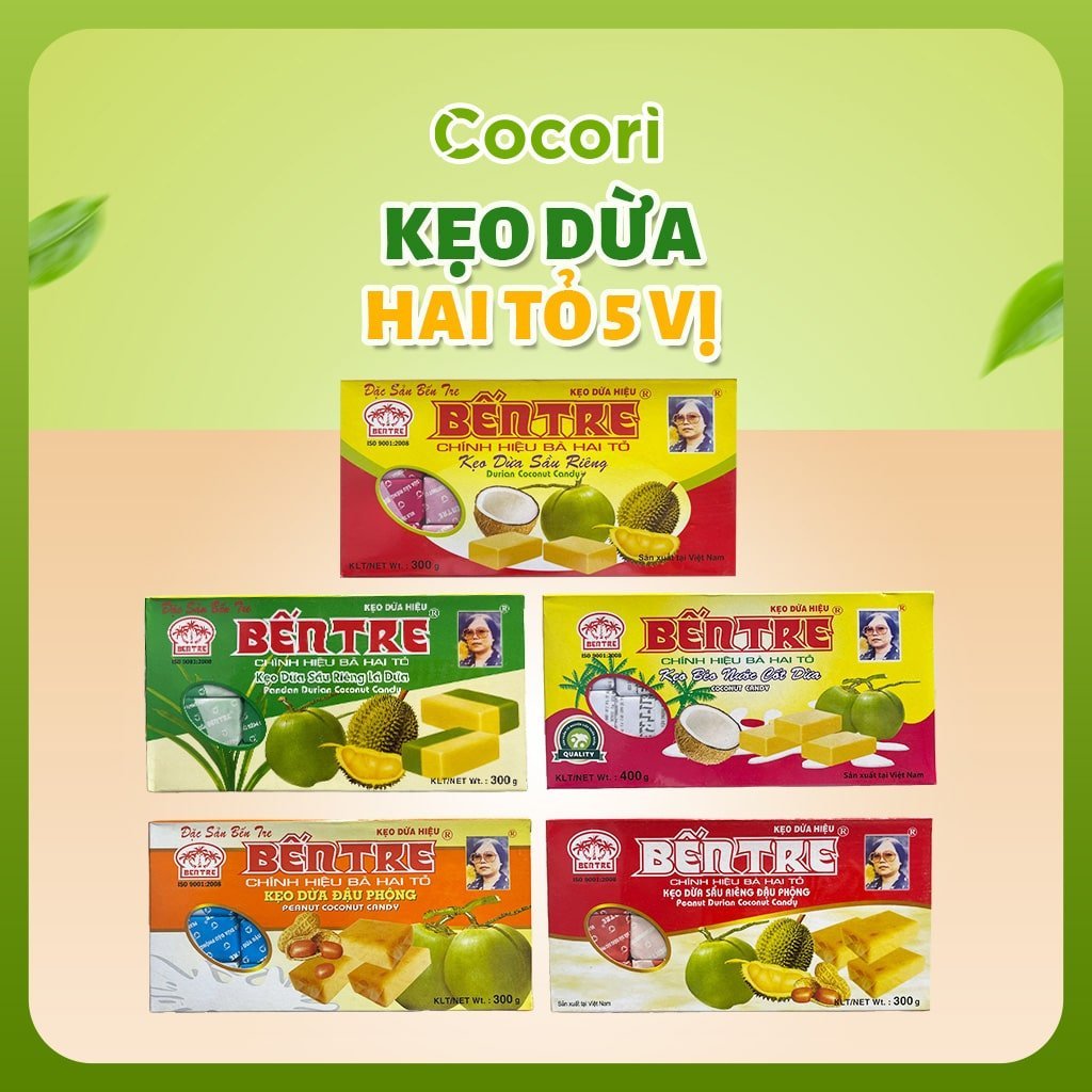 Ben Tre Ba Hai Rang Coconut Candy 5 Pure, Durian, Peanut, Durian Peanut ...