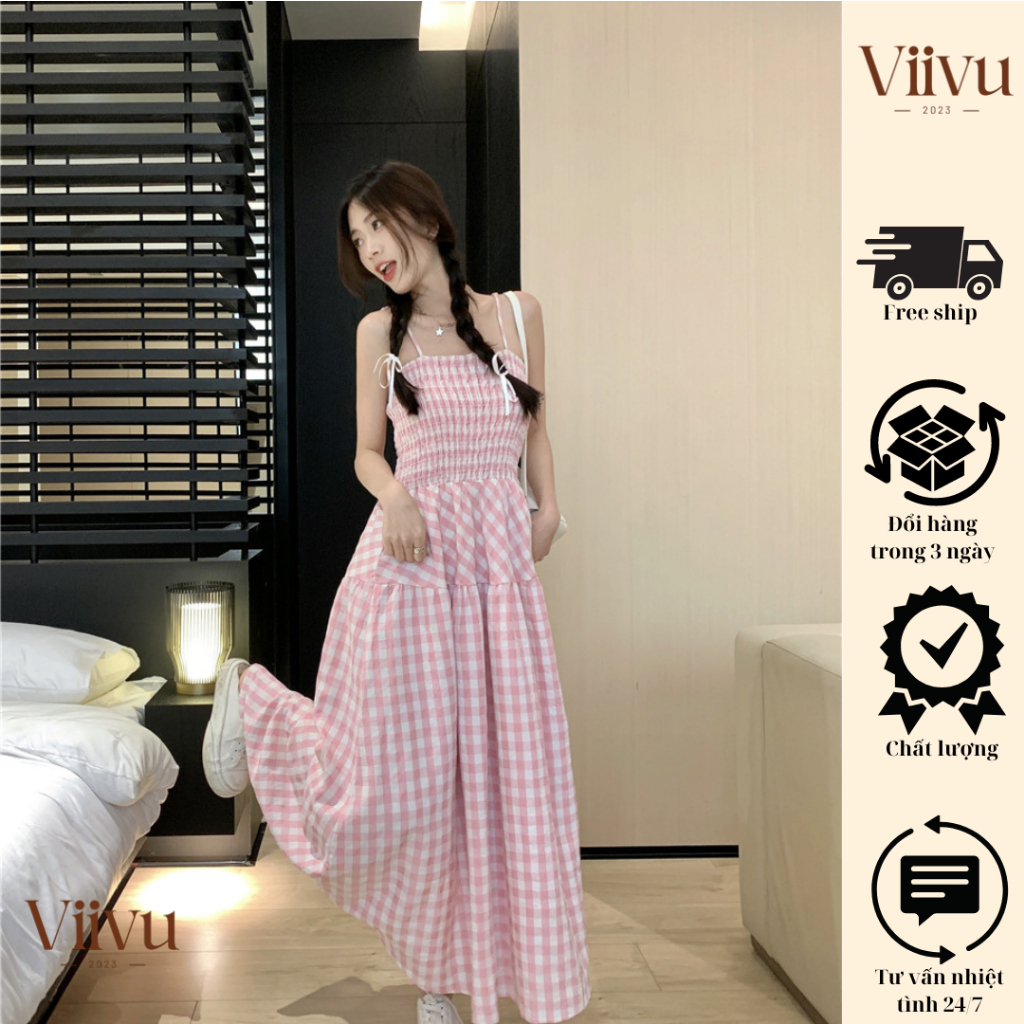 Korean women's two-piece dress, long plaid two-strap dress for ladies ...