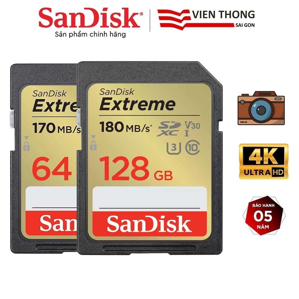 Memory Card For SanDisk Extreme SDXC UHS-I class 3 V30 Upto 170MB /s ...