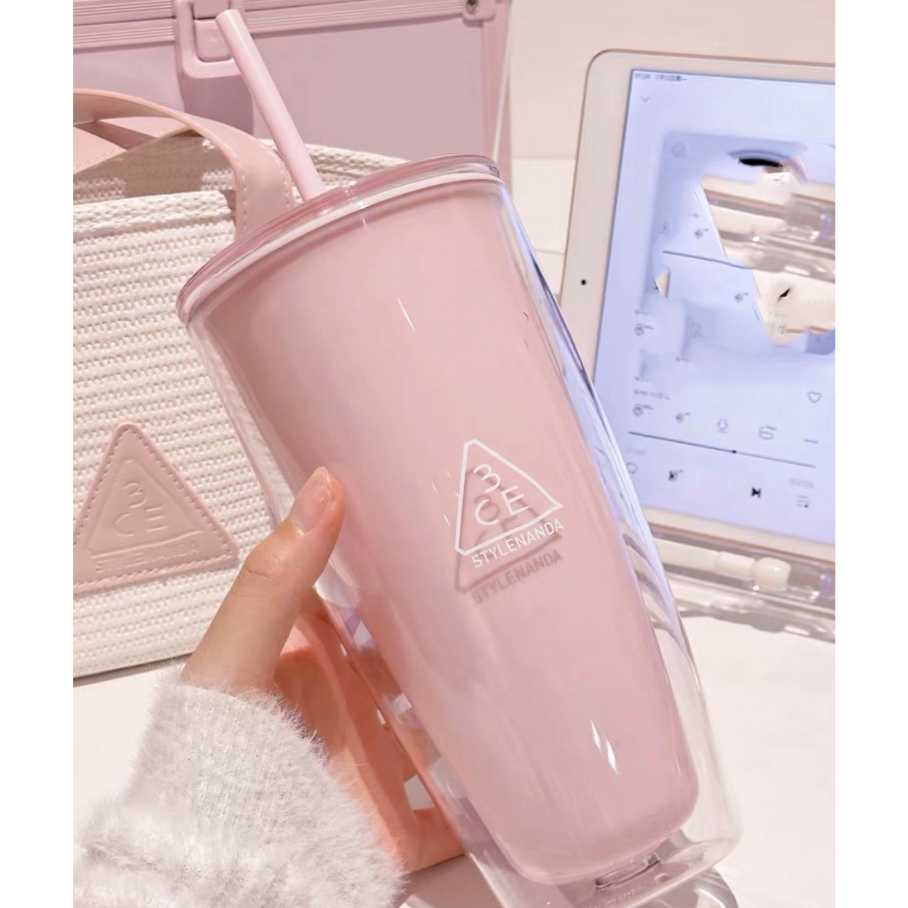 3ce 2-Layer Cup Insulation Pink tone 720ml Volume Genuine cute Drinking Cup Closed Lid With ...