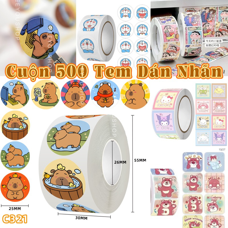 Roll 500 Stamps Capybara Kapybara Loopy Sanrio sticker thank you ...