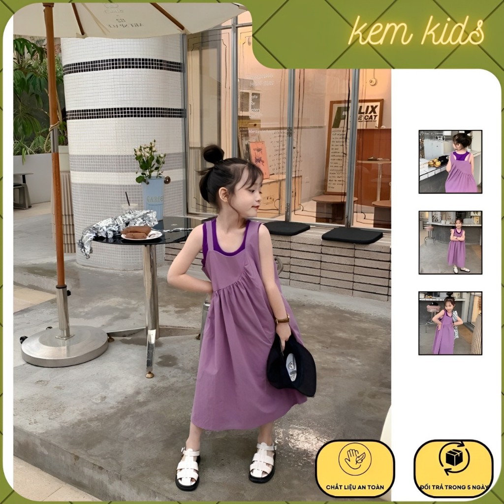 Summer skirt, two-wire purple linen dress with cotton tank top inside wears summer fashion ...