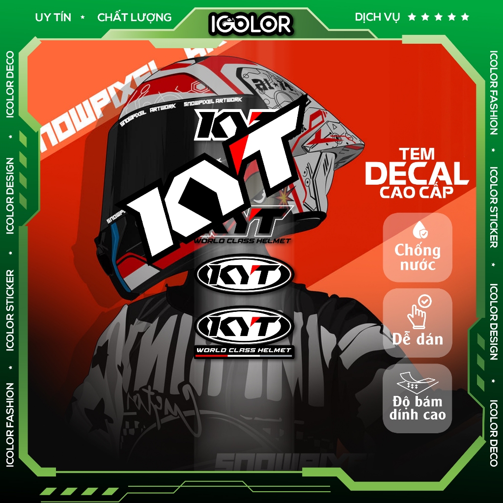 3D embossed KYT helmet logo sticker, Sunscreen and Waterproof ...
