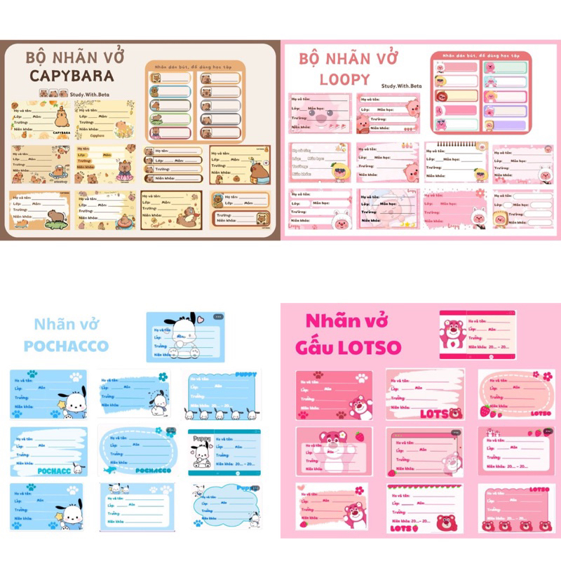 Set OF 20 CAPYBARA, LOOPY, STRAWBERRY BEAR, POCHACCO STICKER NOTEBOOK ...