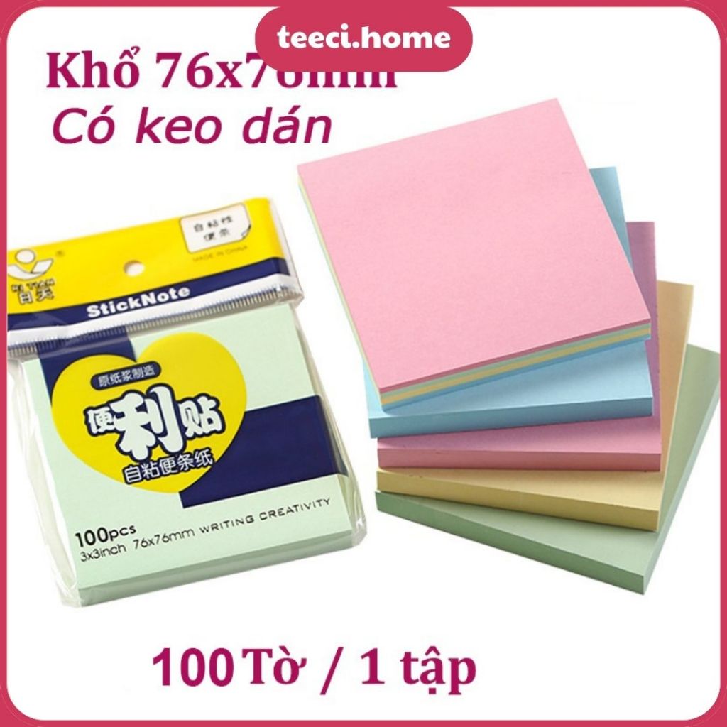 Sticky Set of 100 Note Papers Note Paper Colorful Square Memo Paper ...
