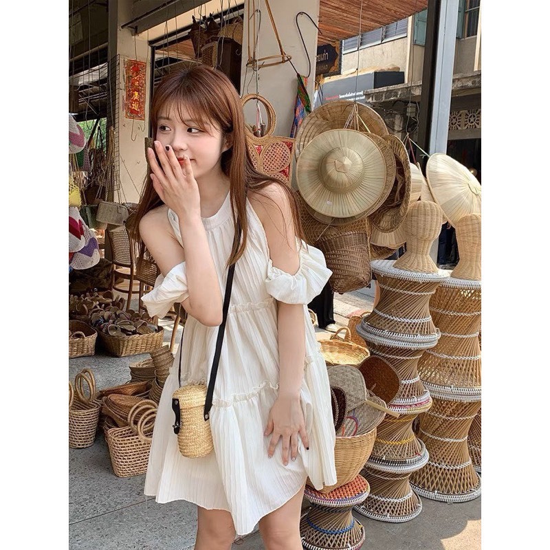 Babydoll dress with flared shape, babydoll dress with pink cream puff ...