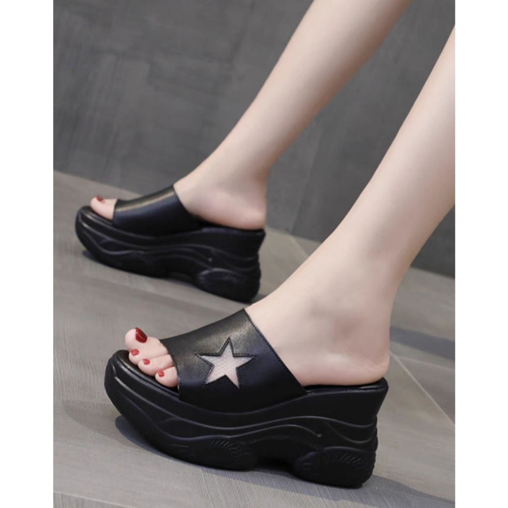 9CM MESH STAR HORIZONTAL CANE SLIPPERS BLACK, WHITE CODE F51 | Shopee ...