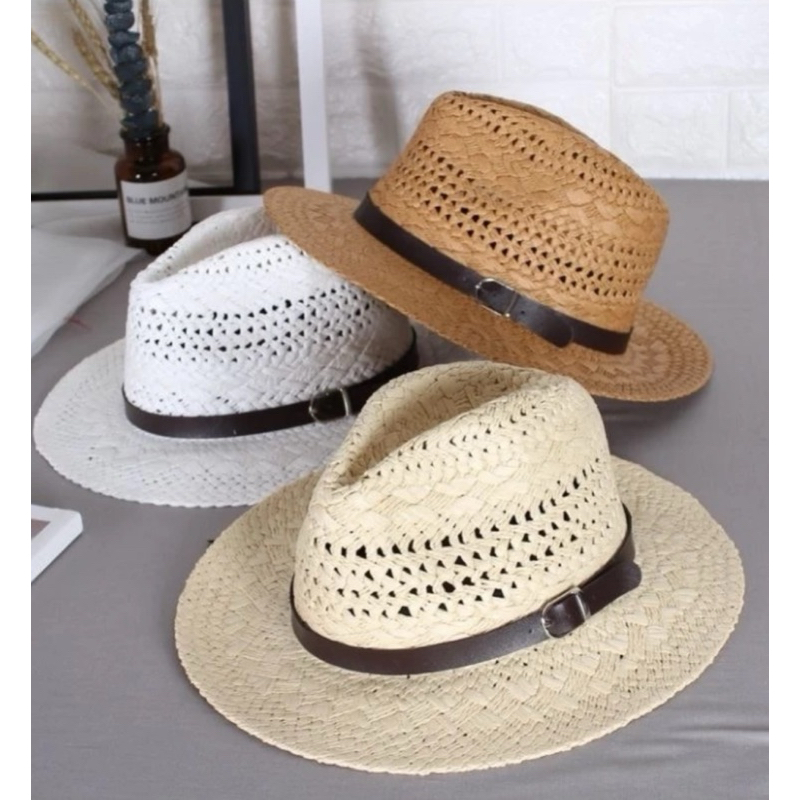 Felt felt straw hat with leather belt can be worn by both men and women ...