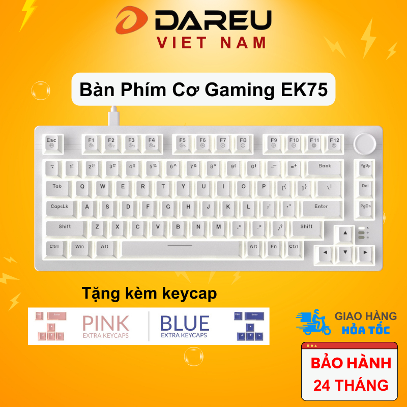 DareU EK75 WHITE mechanical keyboard - WHITE Led (2 sides RGB strip ...