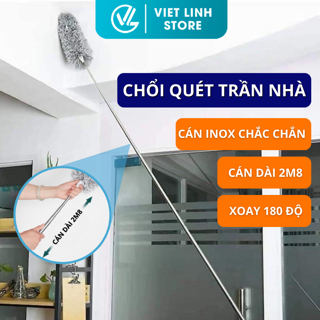 Sturdy Stainless Steel Handle Ceiling Brush 2m8 Long, Overhead Dirt ...