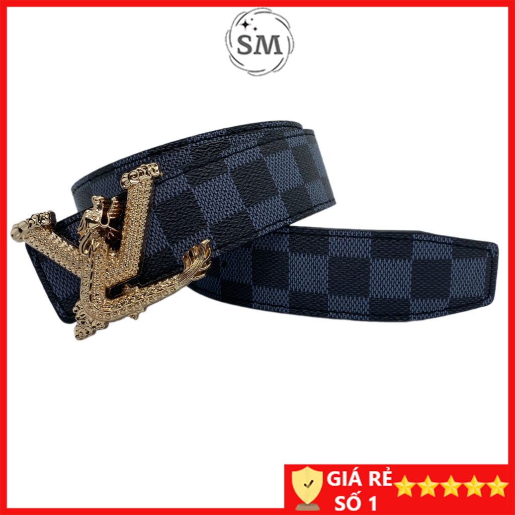 Lv dragon men's belt, high-quality checkered leather men's belt with ...