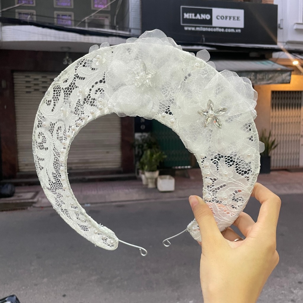 Innovative white lace mesh with stone chiffon flowers | Shopee Philippines