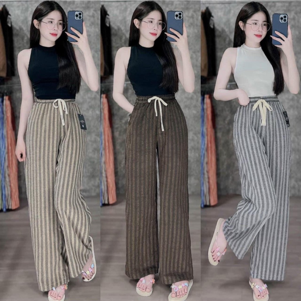 Set Of Cold Toothpick Pants With Stripes Wide Pants With A Pretty body ...