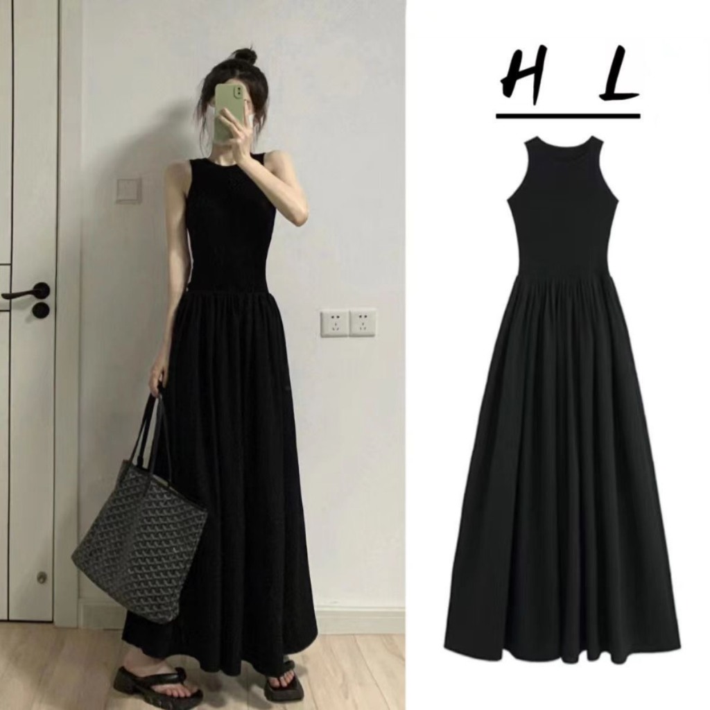 A-line flared dress with three-hole long shape, soft material, cut-out ...