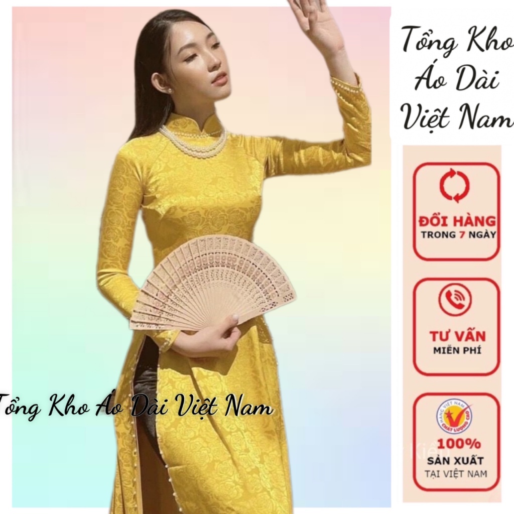 Ao Dai Brocade In Bronze Gold Color, Traditional Design, full Flap ...