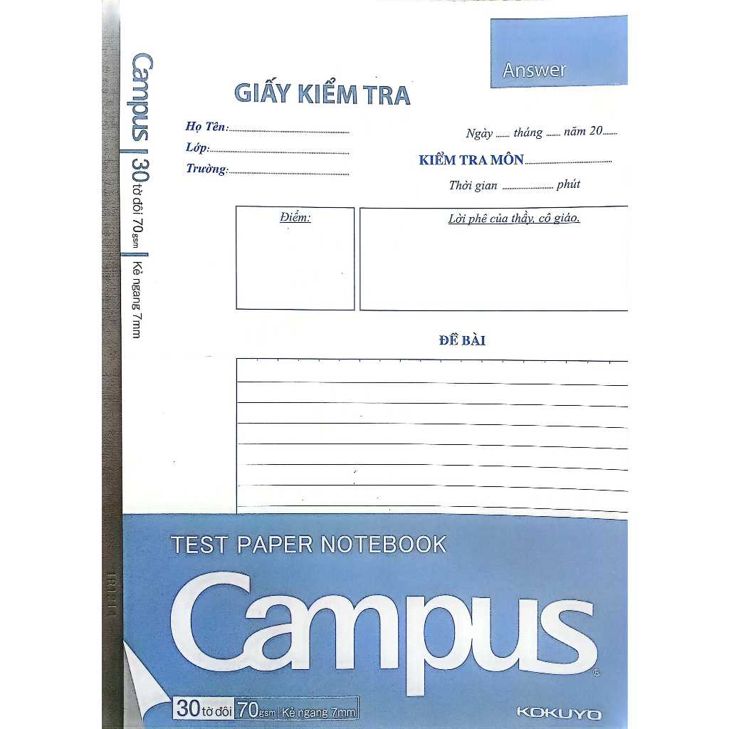 Campus TEST PAPER NOTEBOOK student TEST PAPER (30 double sheets) for ...