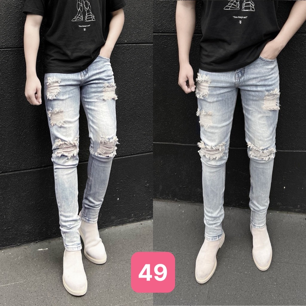 Men's light blue ripped jeans made of high quality 4-way stretch denim ...