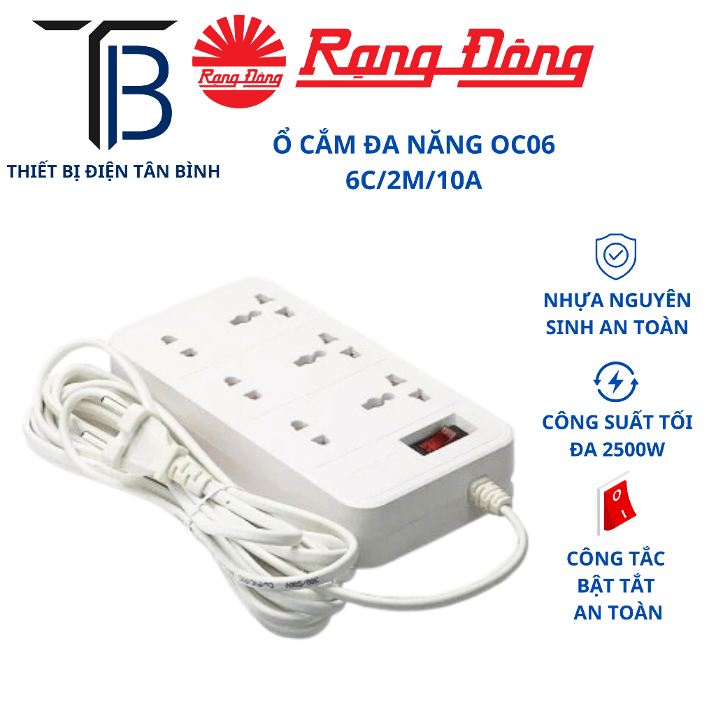 {GENUINE} Rang Dong 6-outlet multi-purpose extension socket with high ...