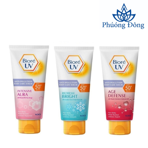 Biore Sunscreen Body Serum Anti-Dust, Bright, Smooth and Cool SPF 50 ...