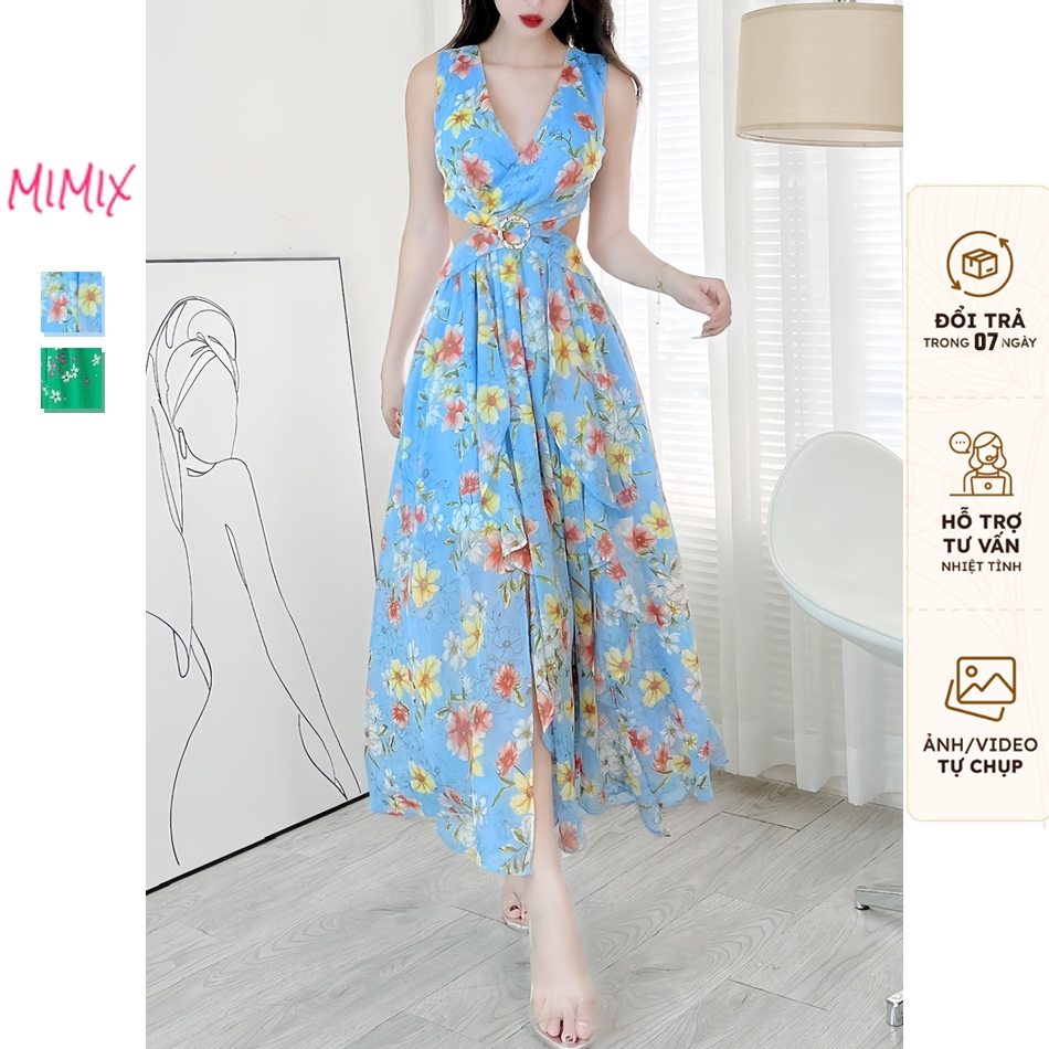 Mimix Women's Floral Maxi Dress with Split Sides in 3 Colors, V Neck ...