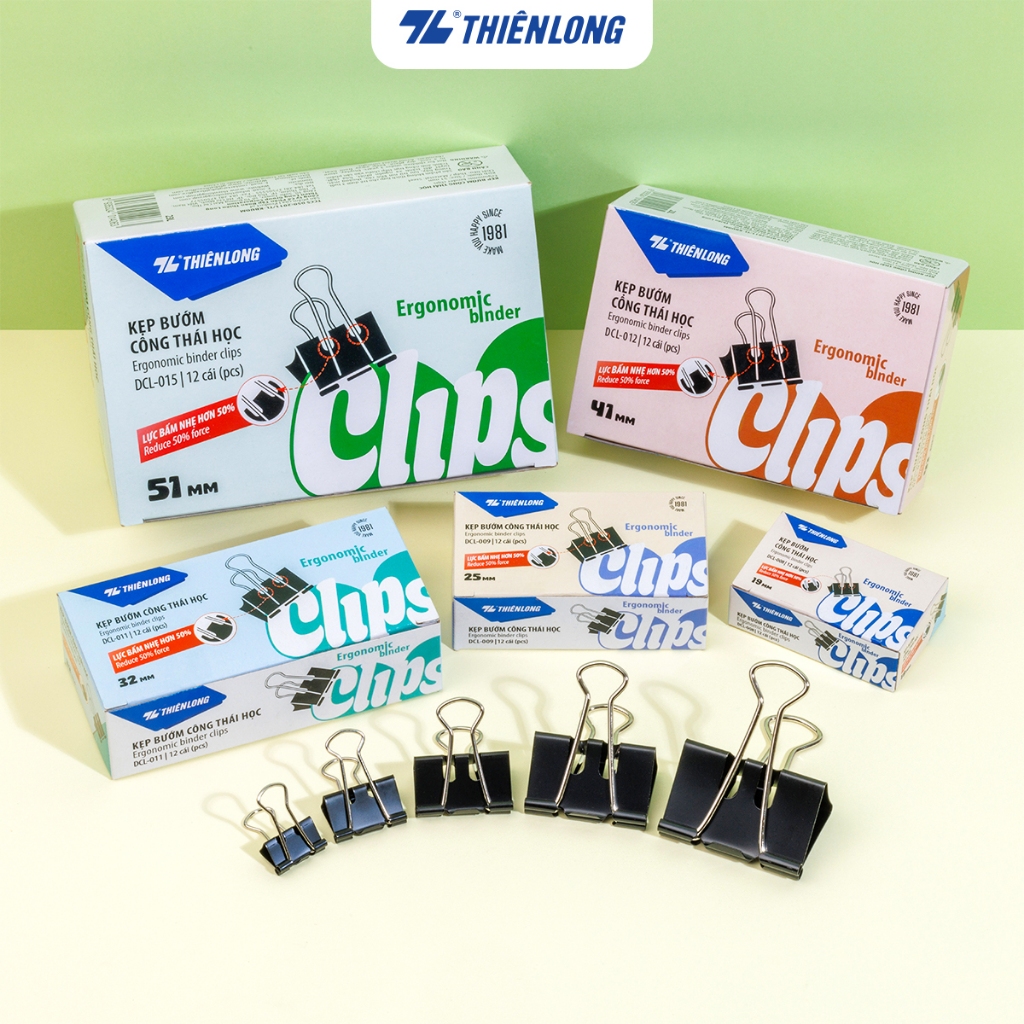 Box of 12 Thien Long Ergonomic butterfly Clips - Ergonomic Binder Clips ...