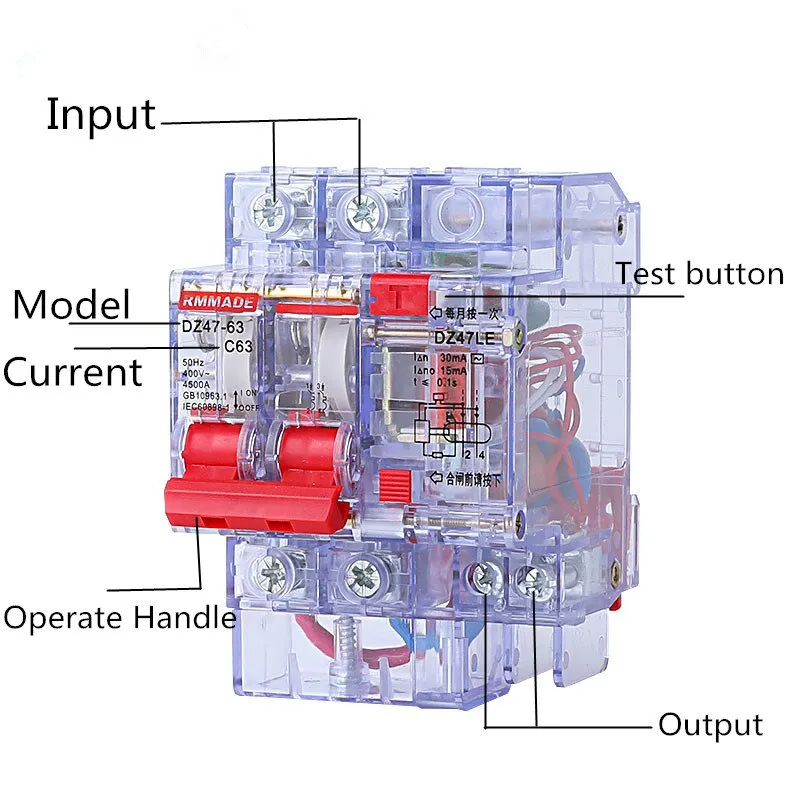 Transparent Circuit Breaker, Anti-Shock aptomat, RCBO DZ47LE-63 2P ...